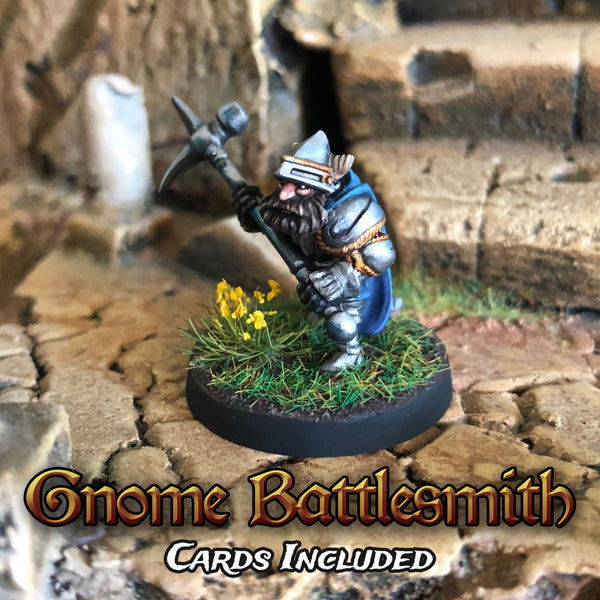 Gnome Battlesmith with Character Card and Upgrade Card. - Exit 23 Games